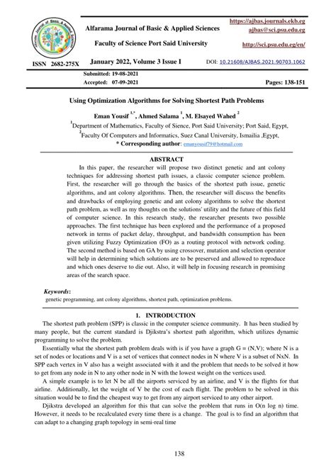 Pdf Using Optimization Algorithms For Solving Shortest Path Problems