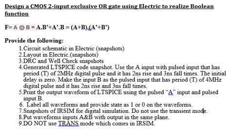 Solved Design A CMOS Input Exclusive OR Gate Using Chegg