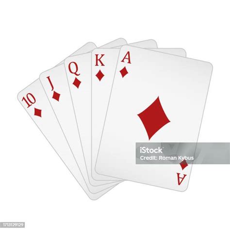 카드 놀이 로얄 플러시 다이아몬드 10 J Q K A 흰색으로 분리된 벡터 일러스트레이션으로 구성된 포커 핸드 10에 대한 스톡 벡터 아트 및 기타 이미지 Istock