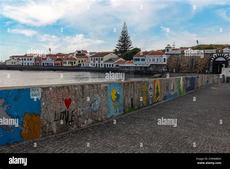 The Historic Centre Of Horta Faial Island Azores Along The City Wall With A View Of Porto Pim