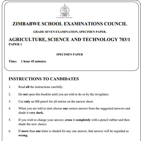 Zimsec Grade 7 Agriculture Science And Technology Past Exam Papers
