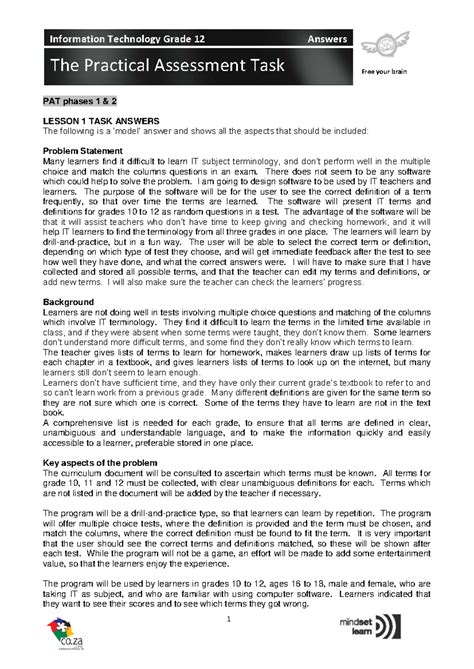 The Practical Assessment Task Answers The Practical Assessment Task Free Your Brain Pat Phases