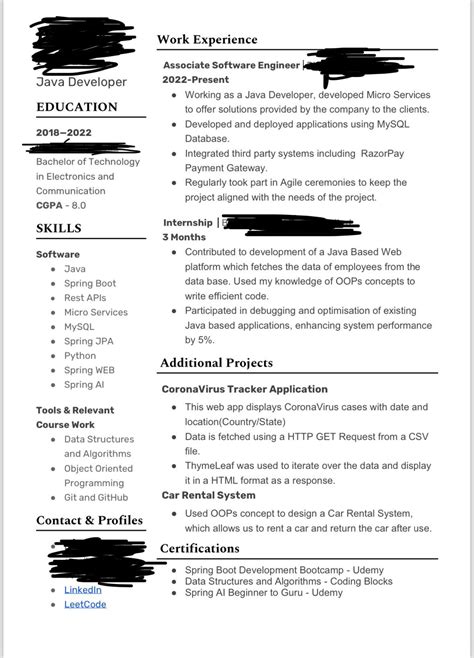 please review my resume backend developer with 1 years experience r
