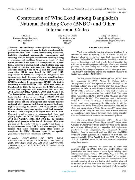 Comparison Of Wind Load Among Bangladesh National Building Code Bnbc And Other International