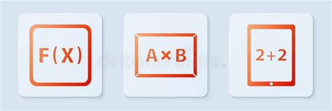 Set Chalkboard Function Mathematical Symbol And Tablet With Calculator White Square Button