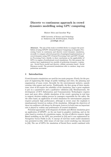 Pdf Discrete Vs Continuous Approach In Crowd Dynamics Modeling Using