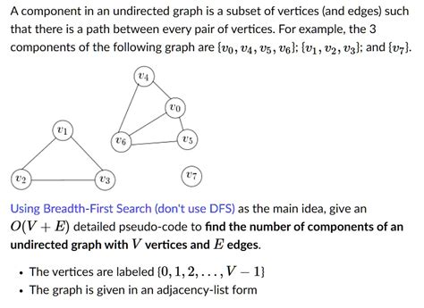 solved a component in an undirected graph is a subset of vertices and