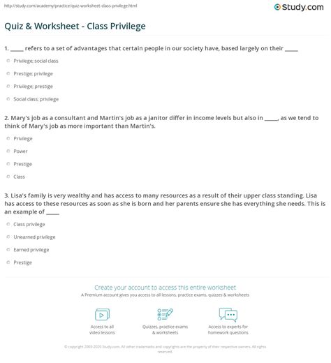 Quiz And Worksheet Class Privilege