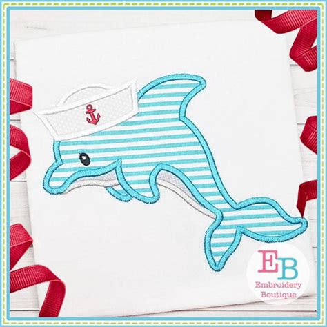 Dolphin Sailor Hat Applique Machine Embroidery Digital File Instant