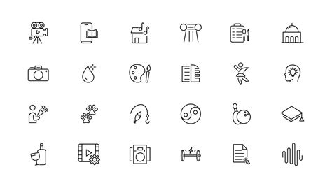 Set Of Thin Line Lifestyle And Entertainment Icon Set Simple Outline