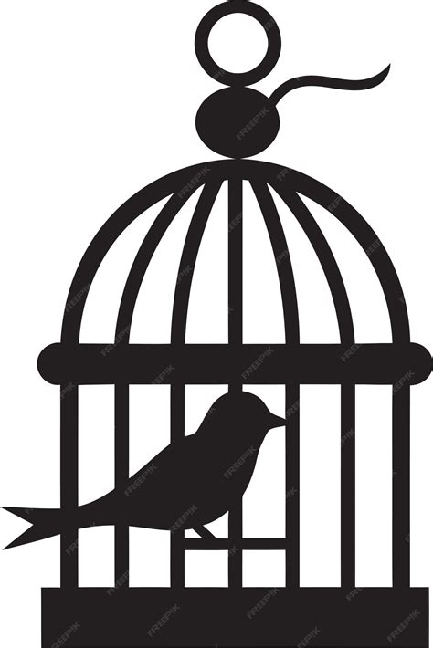 Happy Bird In A Cage Cartoon Vector Cheerful Caged Bird Logo Icon