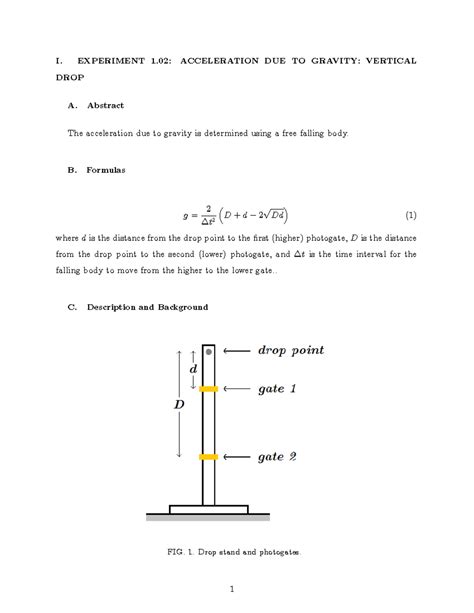 experiment acceleration due to gravity vertical drop i experiment