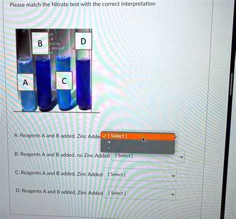 Solved Please Match The Nitrate Test With The Correct Interpretation B D Reagents A And B Added