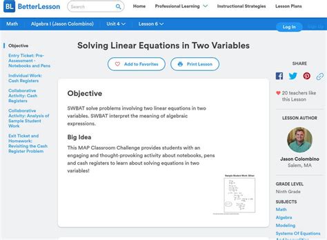 better lesson solving linear equations in two variables lesson plan