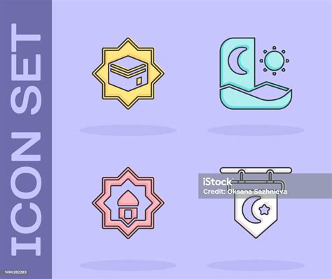 별과 초승달 카바 모스크 이슬람 모스크 라마단 금식 아이콘을 설정하세요 벡터 전통 페스티벌에 대한 스톡 벡터 아트 및 기타 이미지 전통 페스티벌 페르시아만 국가 0명