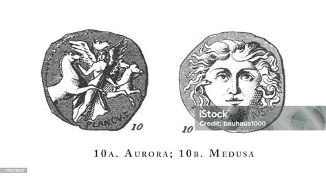 오로라 메두사 뮤즈 와 다른 전설적인 여성 인물 아폴로와 디오니수스 조각 골동품 일러스트 출판 1851 메두사에 대한 스톡 벡터 아트 및 기타 이미지 Istock