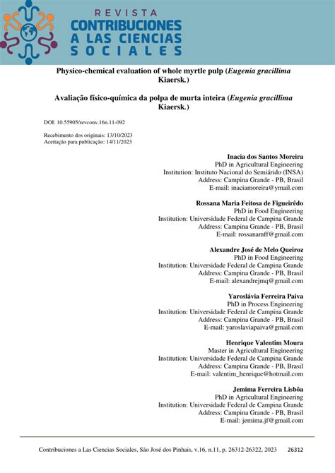 Pdf Physico Chemical Evaluation Of Whole Myrtle Pulp Eugenia Gracillima Kiaersk