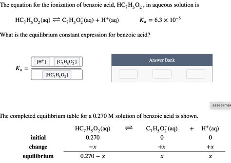 Solved The equation for the ionization of benzoic acid, | Chegg.com