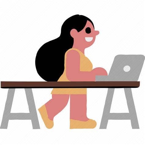 Woman Working Laptop Table Icon Download On Iconfinder