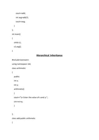 Simple Example Program For Inheritance In C DOCX