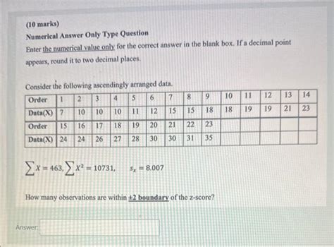 solved 10 marks numerical answer only type question enter