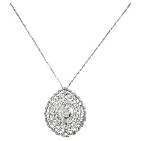 Natural Baguette Diamond Pear Shape Pendant 18 Karat White Gold