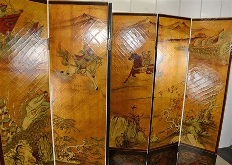 Hand Painted Chinese Six Panel Room Divider Ebth