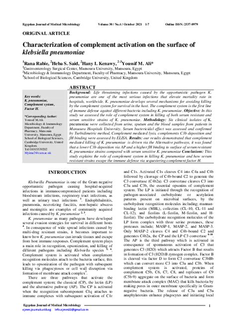 Pdf Characterization Of Complement Activation On The Surface Of Klebsiella Pneumoniae