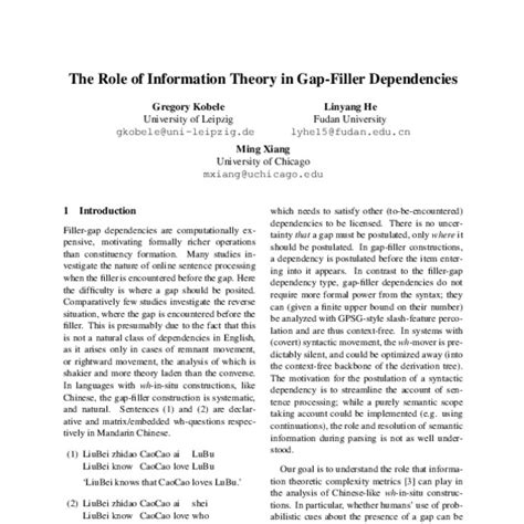 The Role Of Information Theory In Gap Filler Dependencies Acl Anthology
