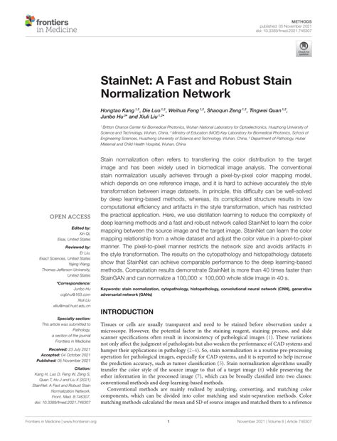 Pdf Stainnet A Fast And Robust Stain Normalization Network
