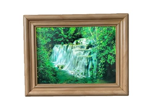 Vintage Framed Light Up Motion Waterfall Picture Art With Water Sound