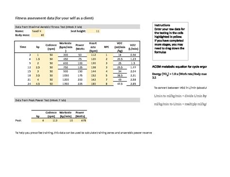 Fitness Data For Week5 Fitness Assessment Data For Your Self As A Client Data From Maximal