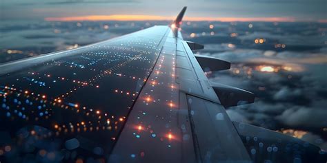 Closeup View Of Aircraft Wing With Embedded Iot Sensors Emphasizing Aviation Safety Concept Iot