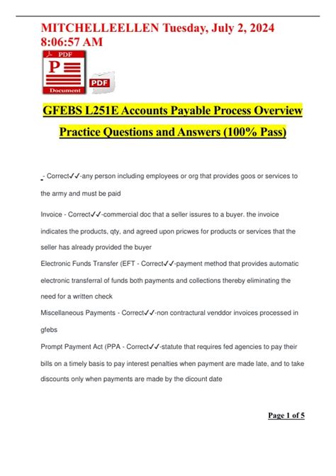 Gfebs L251e Accounts Payable Process Overview Practice Questions And Answers 100 Pass Gfebs