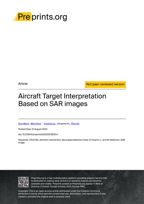 Pdf Aircraft Target Interpretation Based On Sar Images