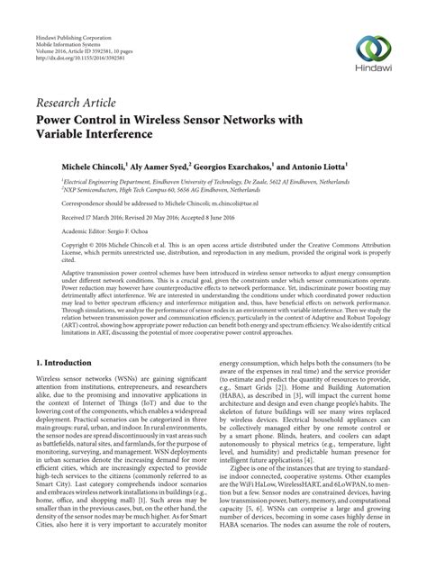 Pdf Power Control In Wireless Sensor Networks With Variable Interference