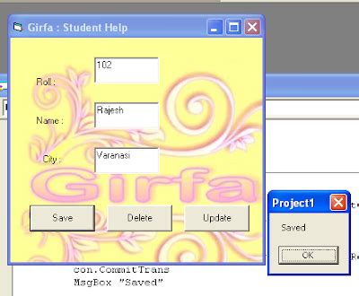 Girfa Student Help Database Connectivity With MS Access In VB