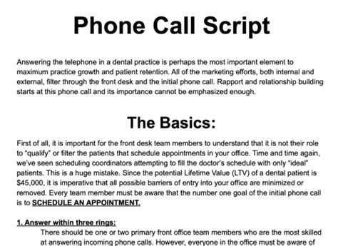 Phone Call Script Dental Success Network