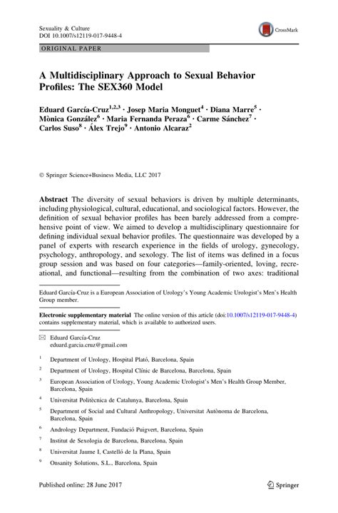 PDF A Multidisciplinary Approach To Sexual Behavior Profiles The SEX Model