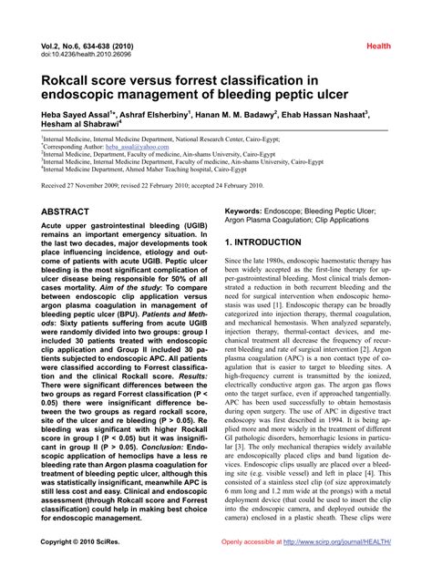 Pdf Rokcall Score Versus Forrest Classification In Endoscopic