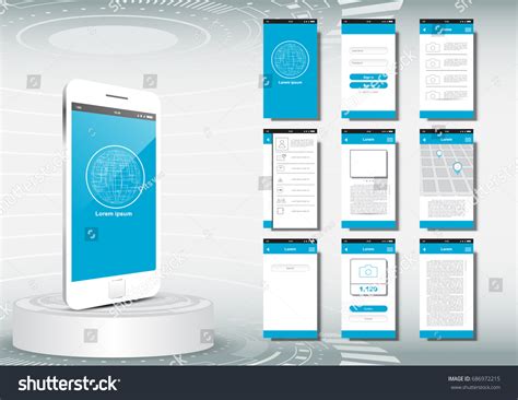 Ui Ux Gui Mobile Application Template เวกเตอร์สต็อก ปลอดค่าลิขสิทธิ์ 686972215