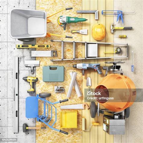 수리 개념입니다 렌치와 망치의 형태로 배치 도구를 건물 3 차원 일러스트 레이 션 건설 산업에 대한 스톡 사진 및 기타 이미지 건설 산업 건축하기 그림 그리기