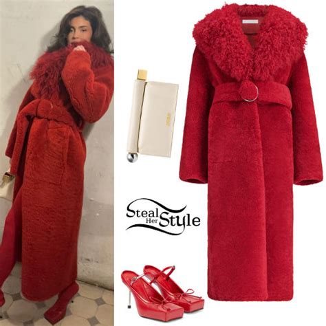 Kylie Jenner Red Coat And Shoes Fashnfly
