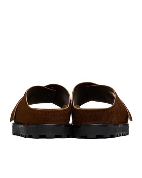 Jil Sander Logo Velcro Slippers In Brown For Men Lyst