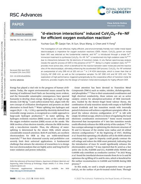 Pdf “d Electron Interactions” Induced Cov 2 O 6 Fenf For Efficient