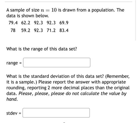 Solved A Sample Of Size N10 Is Drawn From A Population The