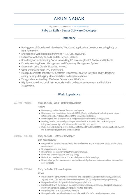 ruby on rails developer resume samples and templates visualcv