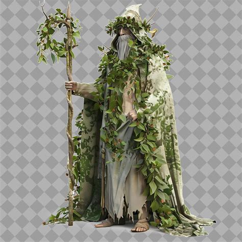Mystical Druid Nature Priest With Lean Form Druidic Robes St Isolated
