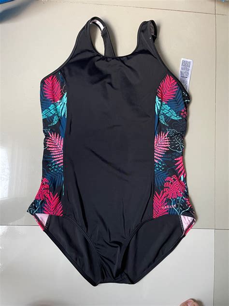 Decathlon Nabaiji Girls 1 Piece Light Swimsuit Fern Black Womens