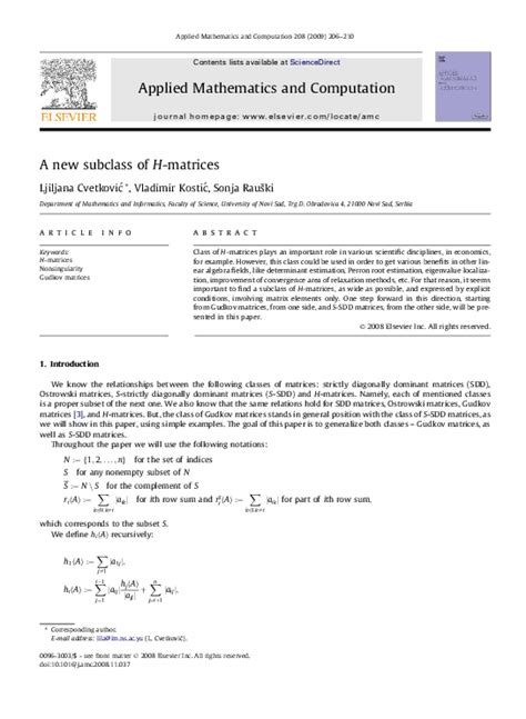 Pdf A New Subclass Of H Matrices